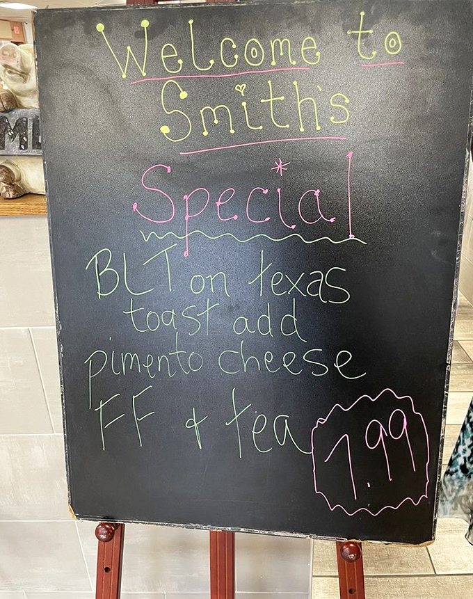 The specials board announces today's BLT with pimento cheese like it's breaking news—and for food lovers, it absolutely is.