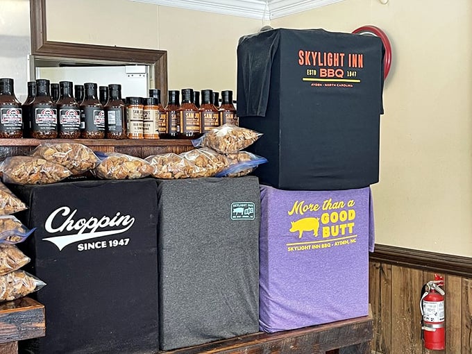 Barbecue souvenirs that let you take home the memory, if not the recipe—t-shirts proclaiming your pilgrimage to this smoke-scented shrine.