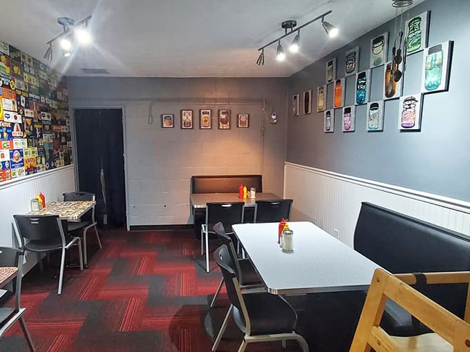 The dining room's Mason jar gallery wall isn't just decoration – it's a shrine to preservation, both of food and the tradition of gathering around a table.