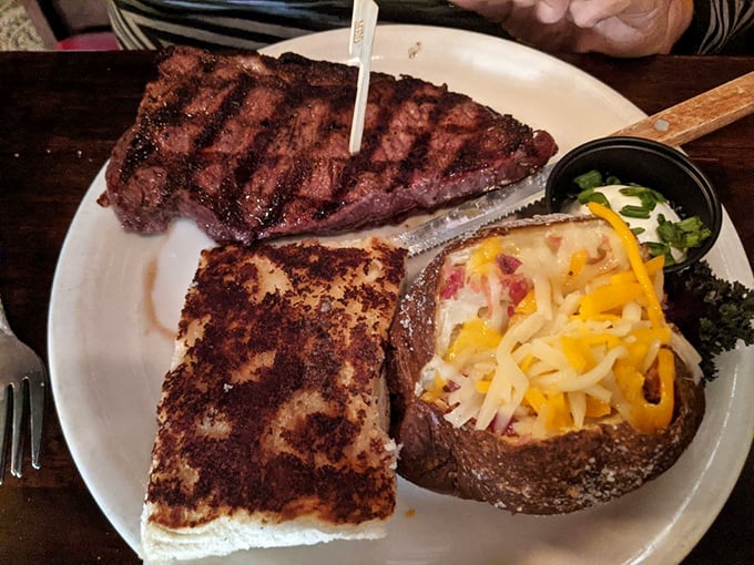 This New York strip with loaded baked potato isn't just dinner—it's what people in Manhattan wish they were eating right now.