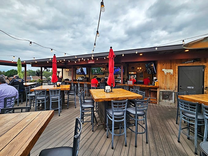 The rooftop deck offers al fresco dining under string lights, where Georgia evenings become the perfect accompaniment to whatever's on your plate.