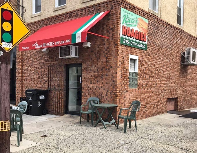 A simple table and chairs outside offer the perfect perch for hoagie enjoyment—sometimes the best dining rooms have no walls.