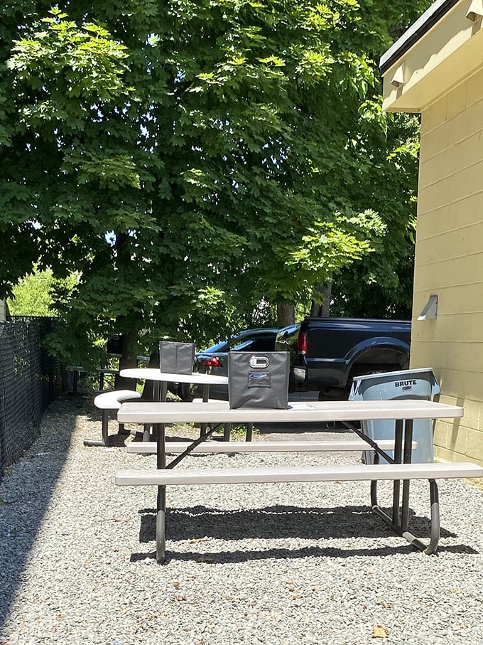 Outdoor seating for when you need elbow room with your hot dog. Massachusetts sunshine is optional but always appreciated.