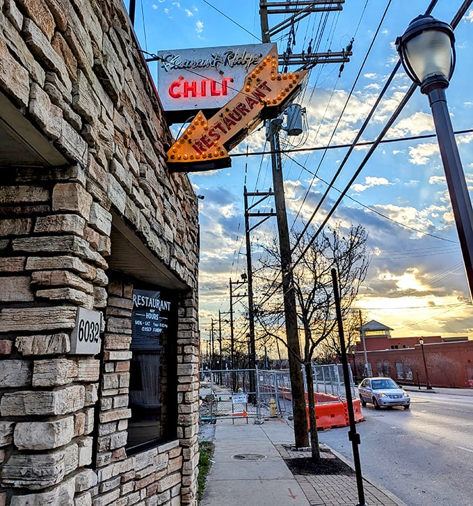 That neon arrow has guided hungry souls through Cincinnati nights for decades, pointing the way to spiced salvation.