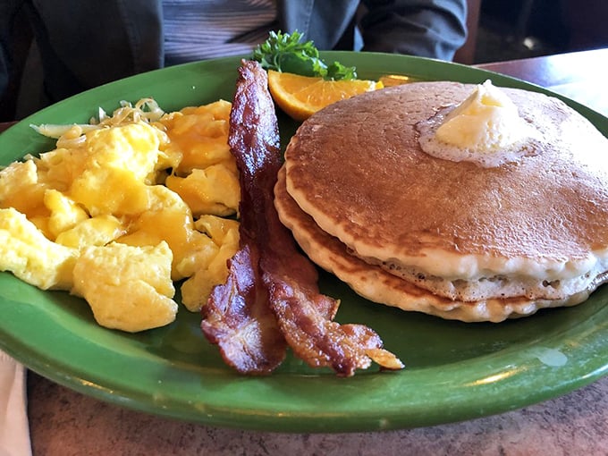 Pancakes that don't need Instagram filters – just honest, fluffy discs of joy with bacon that's achieved that perfect balance between chewy and crisp.