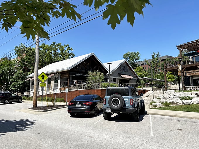 Even the parking area offers a glimpse of The Rock's charm – a modern lodge nestled in Springfield's landscape, promising delicious adventures within.