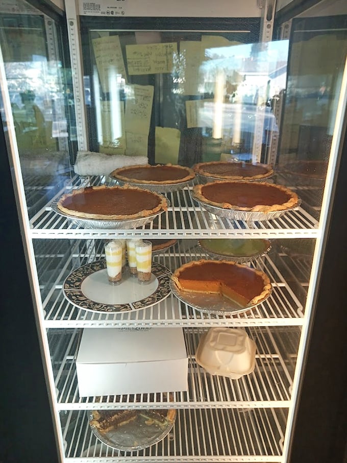 The pie case – where dreams are refrigerated and willpower goes to die a delicious, flaky-crusted death.