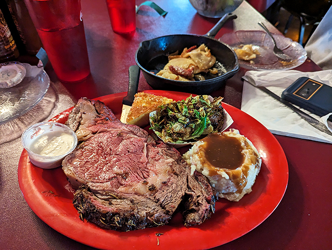 Prime rib that makes vegetarians question their life choices. Those sides aren't afterthoughts—they're worthy companions to the star.