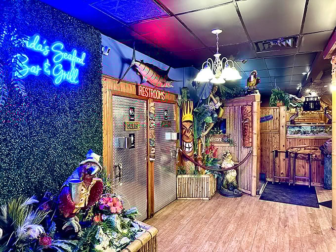 The tiki-inspired interior walks that perfect line between kitschy and cool – like your fun uncle who actually knows his stuff.