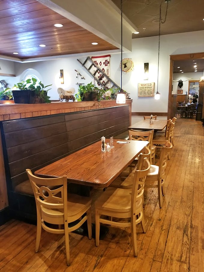 Cozy booths and wooden chairs invite you to settle in for the long haul—because meals this good deserve to be savored, not rushed.