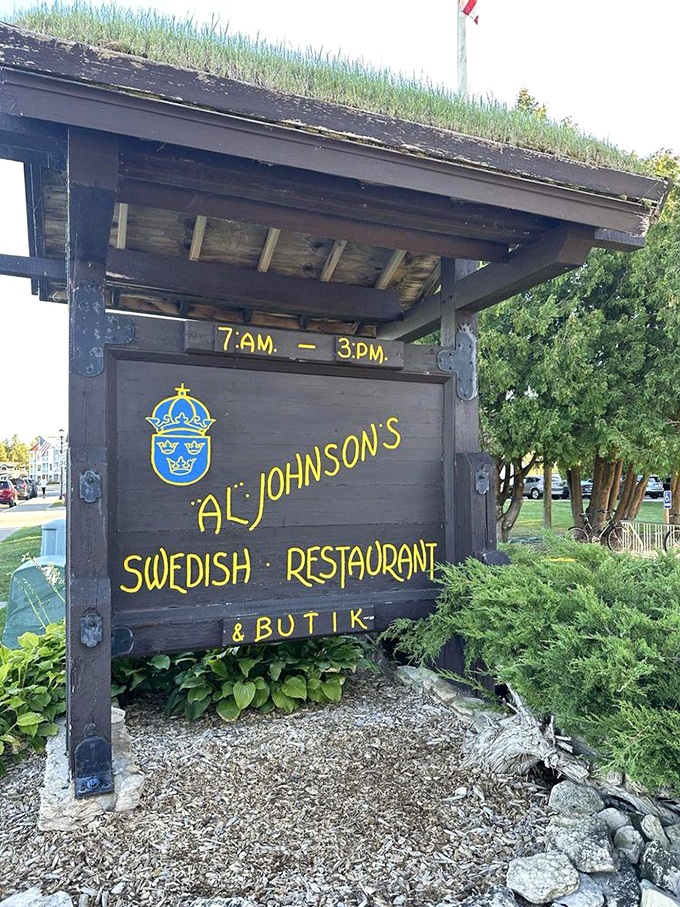 The sign says it all – Swedish Restaurant & Butik – with a grass roof above that promises the most unique dining experience in Door County.