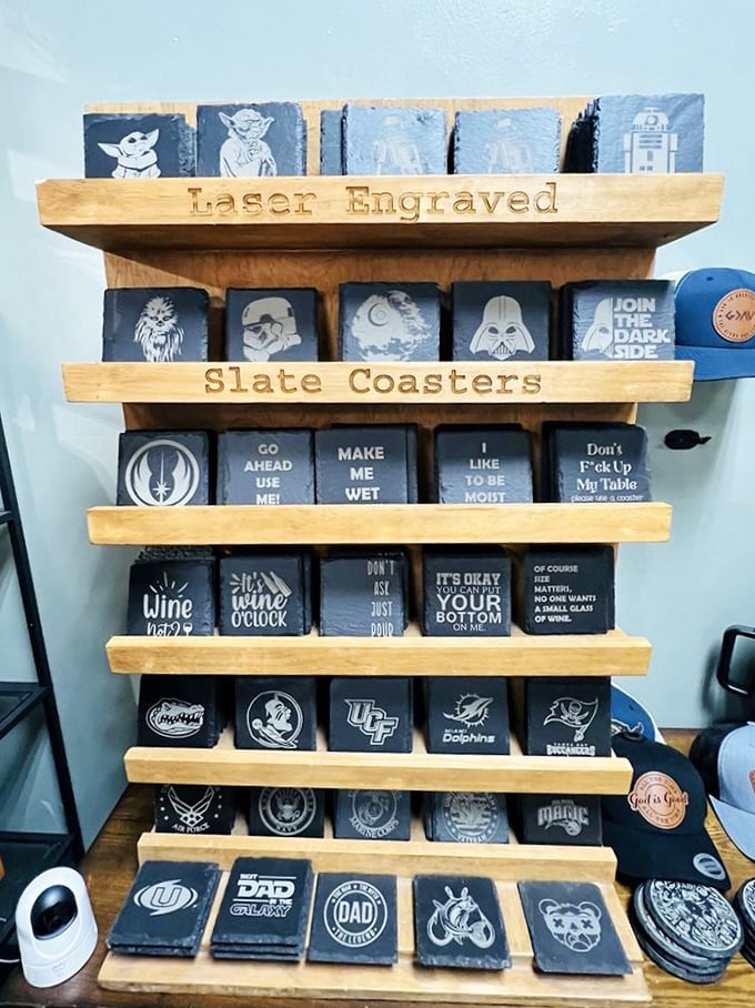 Star Wars meets sarcasm on these slate coasters. "Don't F*ck Up My Table" – words Darth Vader definitely muttered at Death Star dinner parties.