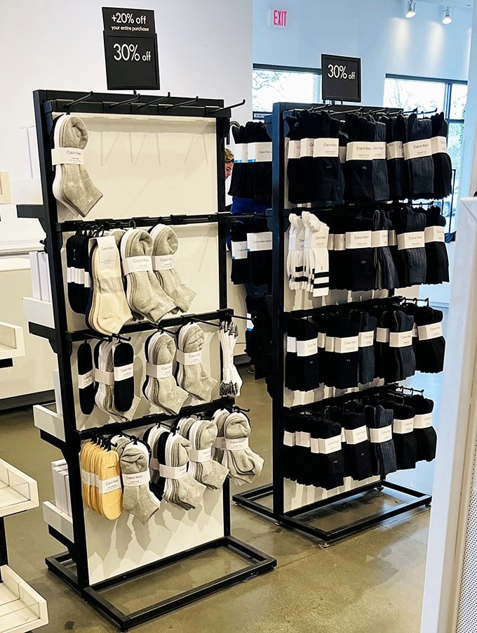The sock section nobody photographs but everyone needs – where 30% off makes you suddenly passionate about upgrading your drawer of mismatched basics.