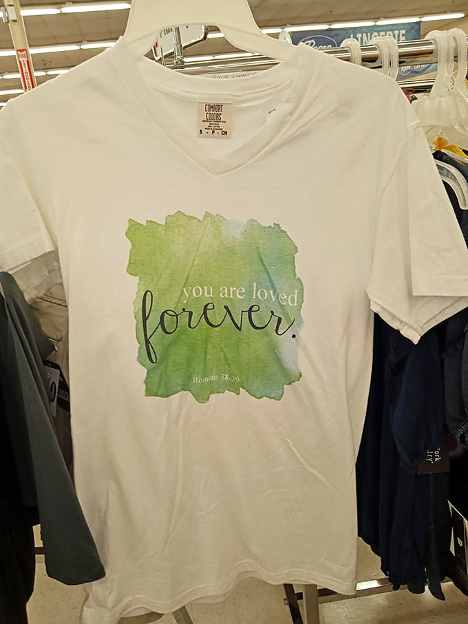 Inspirational messages on soft cotton—wearable philosophy that costs less than most therapy sessions and looks better with jeans.