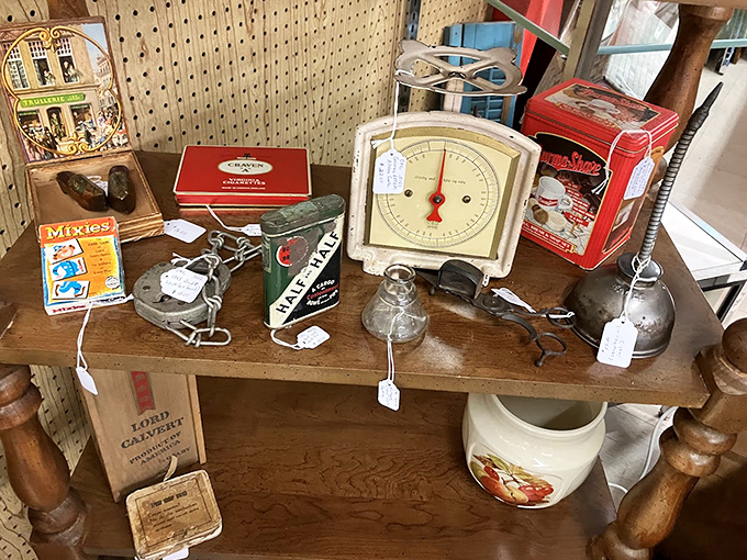 A tabletop time machine of everyday objects that once ruled American households—that kitchen scale probably weighed ingredients for victory cakes during WWII.