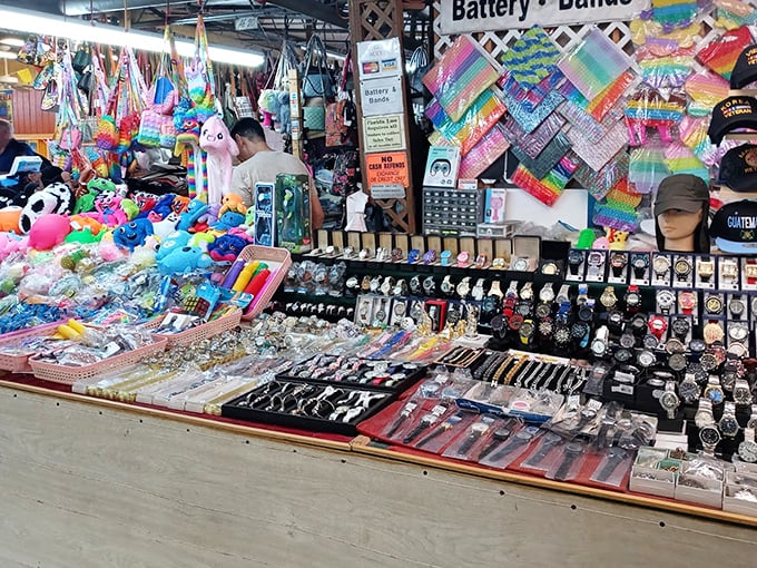 Impulse buyer's paradise—watches, toys, and trinkets spread across a wonderland of "I didn't know I needed that until now!"