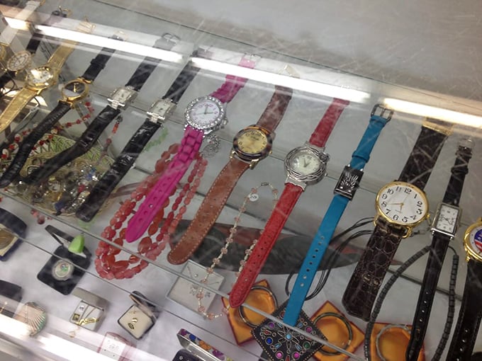 Time literally stands still in the watch display case. From elegant vintage timepieces to quirky conversation starters—all waiting to adorn your wrist.
