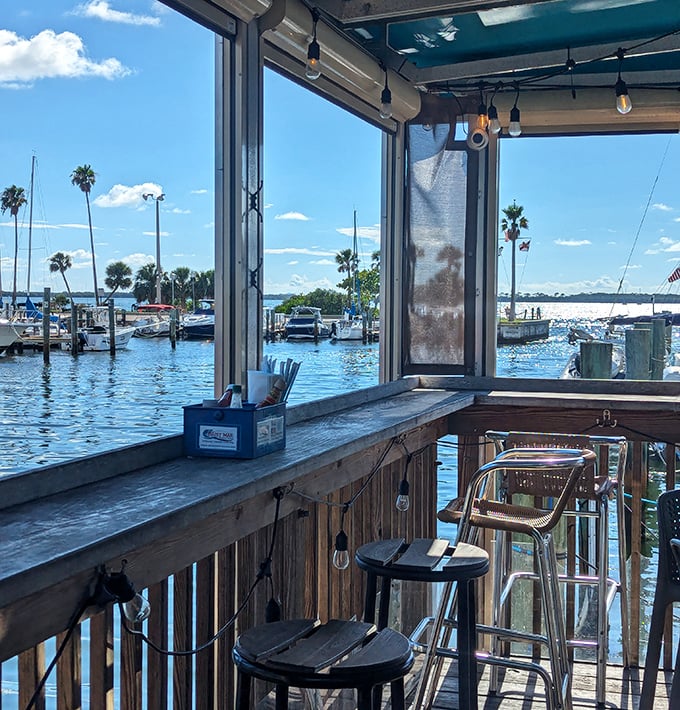 Bar seating with a million-dollar view—where every stool is the best seat in the house and the water practically laps at your feet.