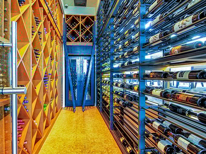 Wine storage that doubles as modern art. This isn't just inventory—it's a temperature-controlled gallery of potential perfect pairings.