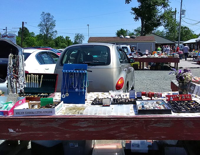 Jewelry hunters paradise—where necklaces dangle like fishing lures, hoping to catch the eye of someone seeking the perfect accessory.
