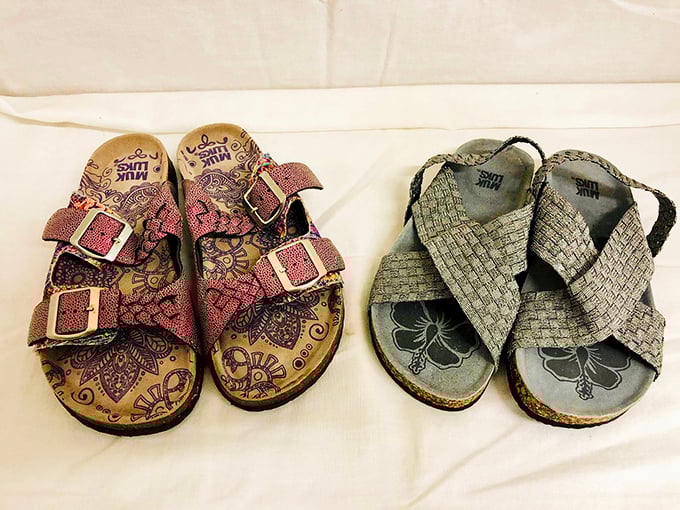 Boho chic for beach feet! These patterned sandals prove that secondhand footwear can be both stylish and sensible—summer vibes without the retail markup.