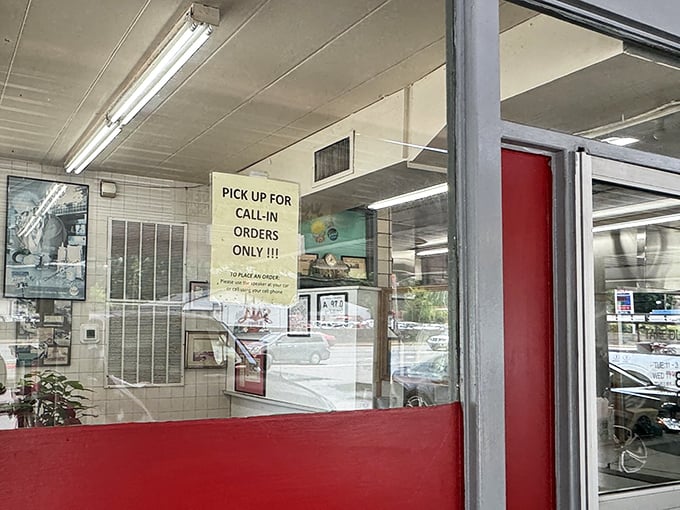 "Pick up for call-in orders only!!!"—even timeless institutions adapt just enough to keep serving their loyal customers through changing times.