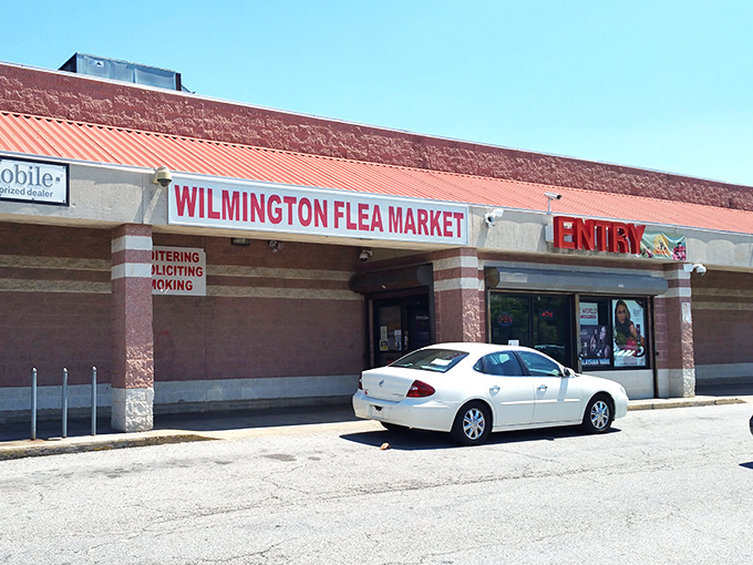 Delaware Flea Market's unassuming exterior hides a world of bargains – proof that you should never judge a market by its storefront.