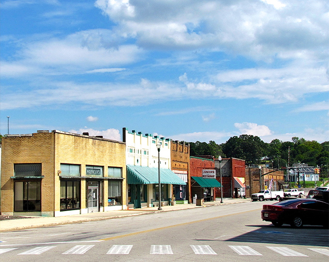 Small-town main streets where local businesses still thrive and community matters most.