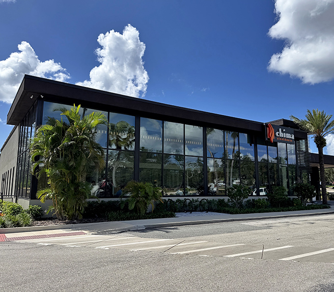 The sunshine bounces off Chima's contemporary façade like it's showing off. This isn't just a steakhouse—it's architectural beef theater under the Florida sky.Add to Conversation