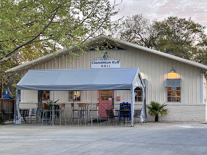 This quaint deli building with its covered patio creates the perfect setting for indulging in homemade sweet specialties.