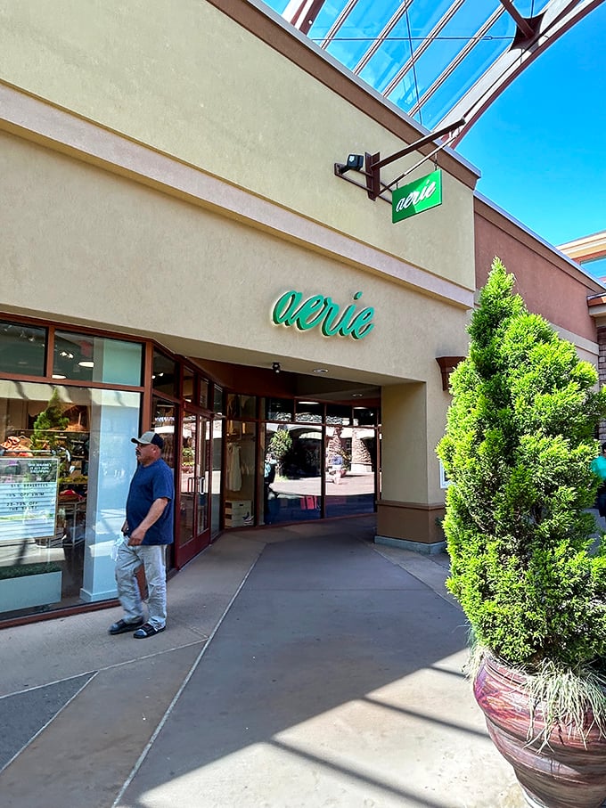 Aerie's welcoming entrance promises comfortable basics and loungewear. Where practical meets pretty, and your credit card doesn't need intensive care afterward.