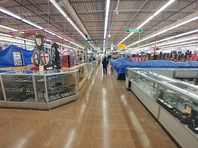 Long aisles stretch toward retail infinity, promising discoveries around every corner. It's like a museum where you can take the exhibits home.
