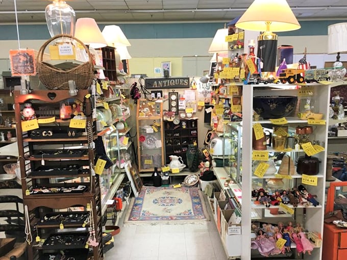 Each booth is a carefully curated mini-museum reflecting its vendor's passion, whether for vintage dolls, classic glassware, or mid-century kitchenware.