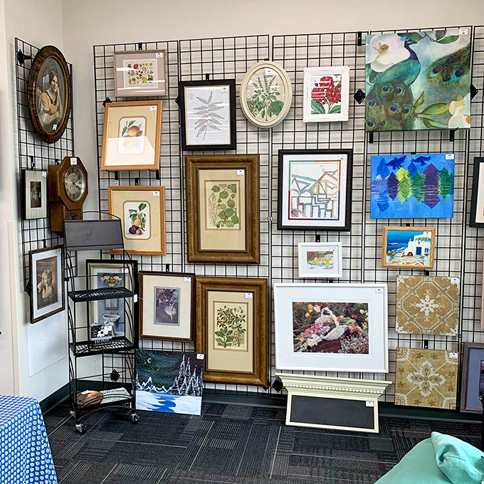 The art wall offers everything from elegant botanicals to whimsical watercolors—instant personality for blank walls on any budget.