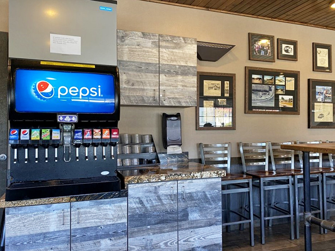 The soda fountain—where decisions about Pepsi products are made with the same gravity as choosing your first car. Refills are a given.