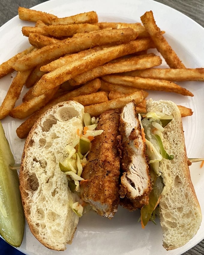 The buttermilk chicken sandwich—where crispy exterior meets juicy interior in a handheld masterpiece that requires extra napkins.