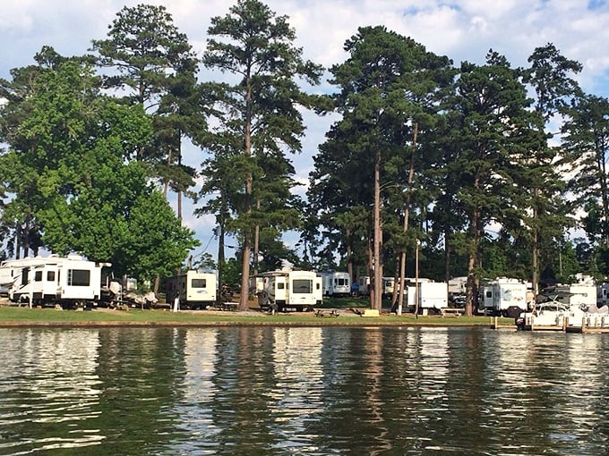 Lakeside camping with all the comforts of home—where "roughing it" means the Wi-Fi might be slightly slower than in your living room.
