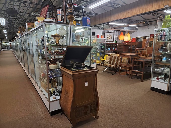 Vintage record players and furniture await their second act—ready to become the conversation piece in some lucky hipster's apartment or your den.