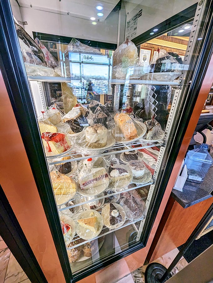 The dessert case—where good intentions go to die and "I'll just have a bite" becomes a full commitment to something wonderful.