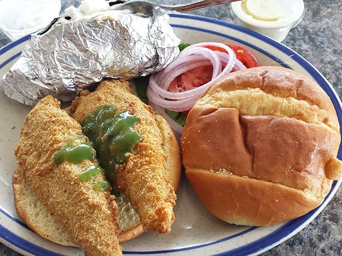 A fish sandwich that's actually about the fish – with a golden cornmeal crust that crackles with each bite.