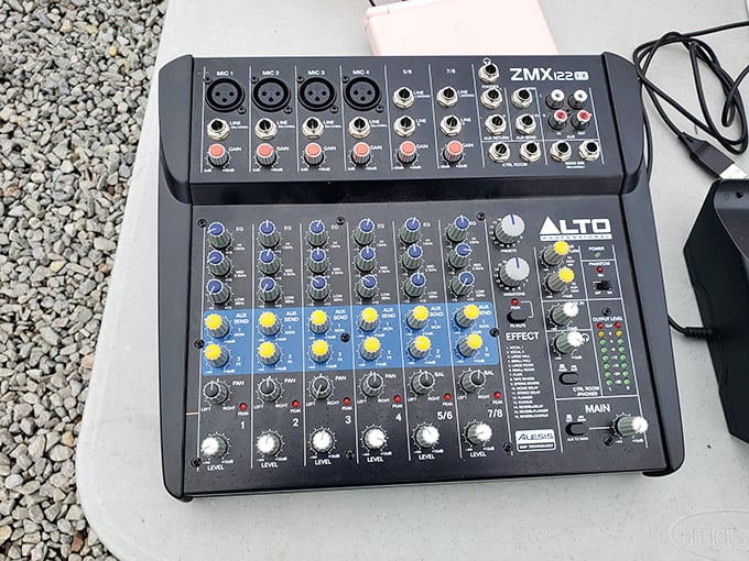 Sound engineering made portable. This mixing board once amplified someone's dreams of rock stardom or podcast fame.