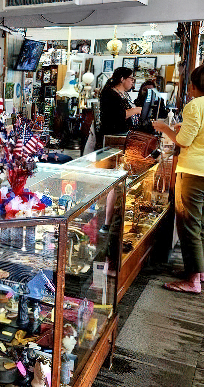 Where transactions happen and stories are exchanged. The glass cases hold treasures, but the real value is in the knowledge behind the counter.
