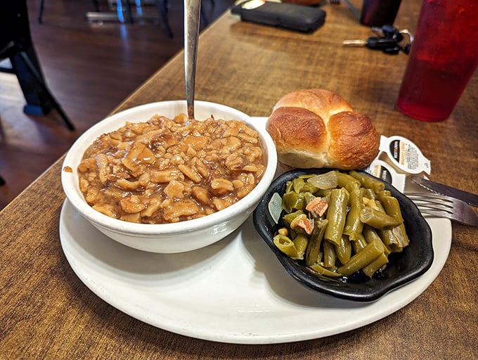 Chicken and dumplings with green beans cooked Southern-style—proof that some recipes should never be "elevated" or "reimagined," just respected.