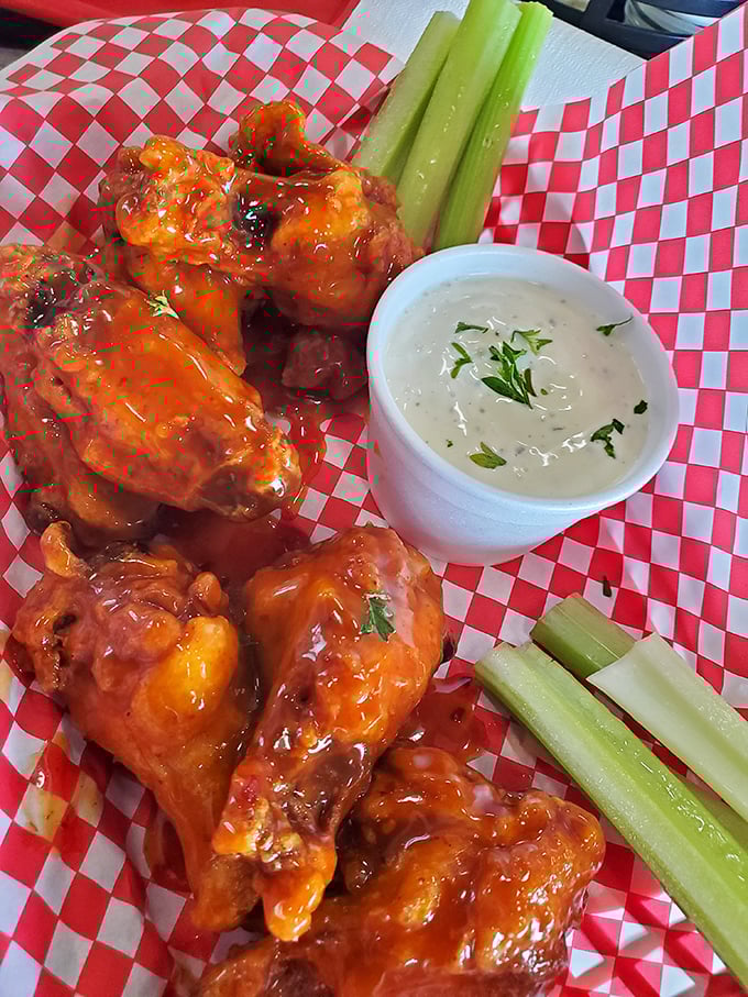 Buffalo wings that don't mess around—saucy, substantial, and served with cooling ranch that provides the perfect flavor counterpoint. Napkins: non-optional.