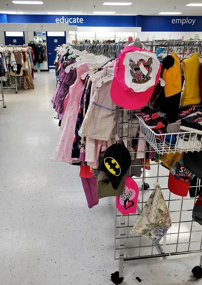 The children's clothing section—where Batman caps and princess dresses await their next superhero or royal ball at playground prices.