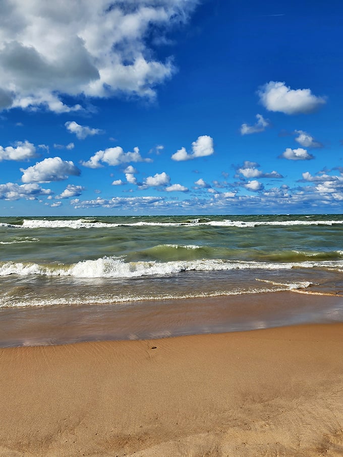 Cloud-watching at its finest—nature's ever-changing ceiling art installation above Lake Michigan's refreshing waters.