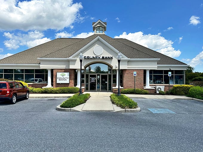 Even County Bank embraces Milton's architectural personality with its colonial-inspired design—banking with a side of historical appreciation.
