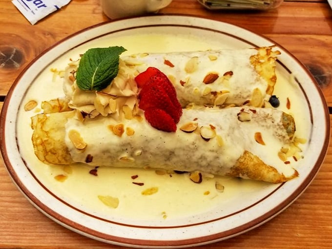 Crepes that make you wonder if you've accidentally teleported to a French café, complete with almond slivers and berry crowns.
