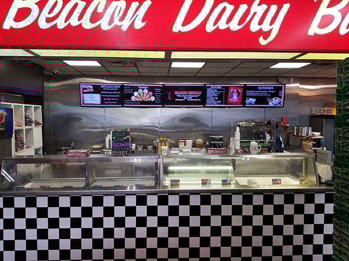 The Beacon Dairy Bar—where ice cream dreams come true. That black and white checkered counter has witnessed countless sugar rushes.