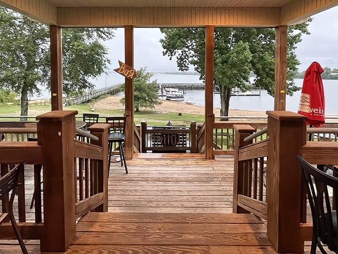 The deck offers that million-dollar lake view that no amount of indoor ambiance can compete with – nature's dining room.